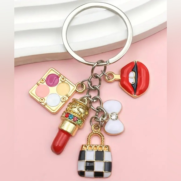 Accessories | Makeup Red Lips Gold Bling Charm Keychain | Poshmark